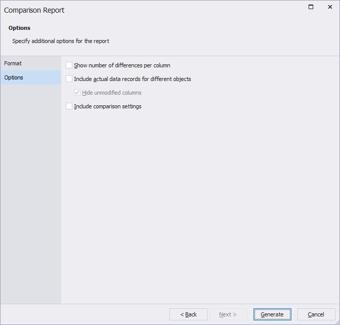 Generating Data Comparison Report