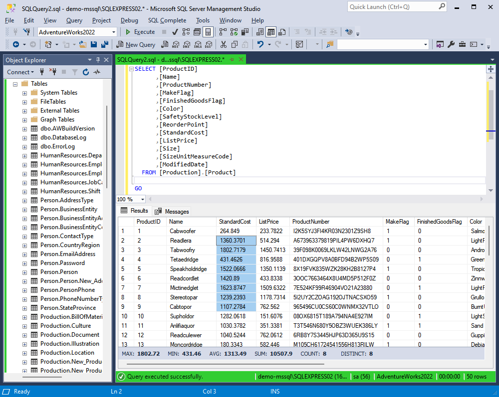 SSMS Results Grid Aggregates