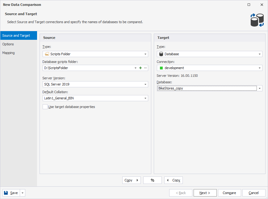 Compare and synchronize scripts folders and static data