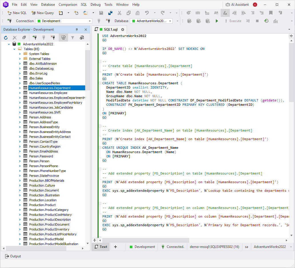 Generate scripts from Database Explorer