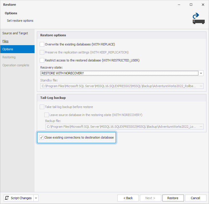 Restore a differential backup