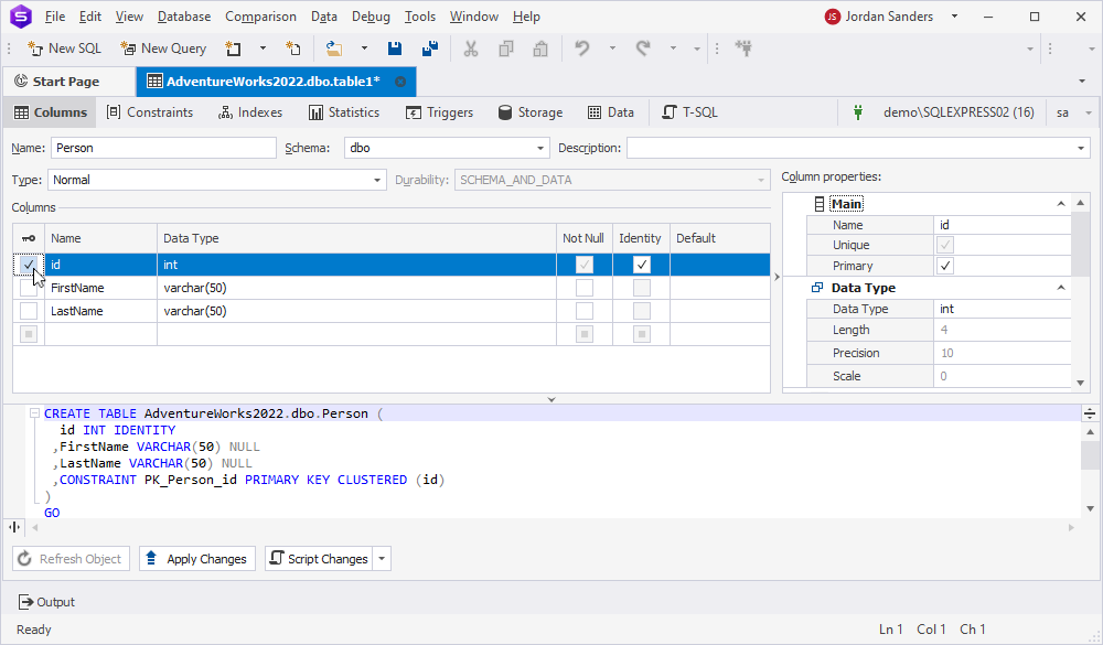 Create A Table In SQL Server Database