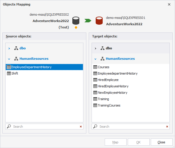 Map tables and columns
