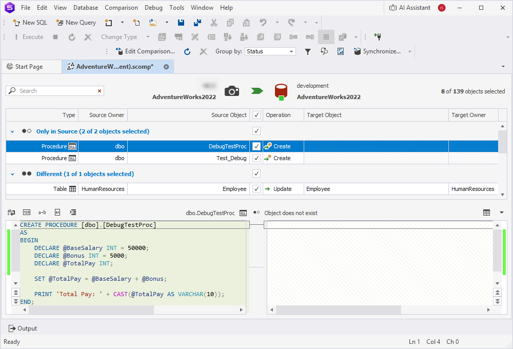 Compare and synchronize snapshots