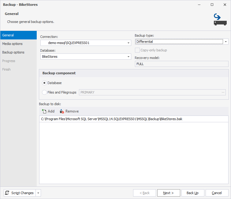 Create a differential database backup