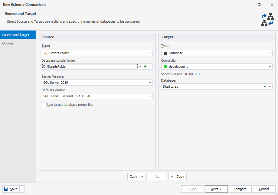 Select data sources for comparison
