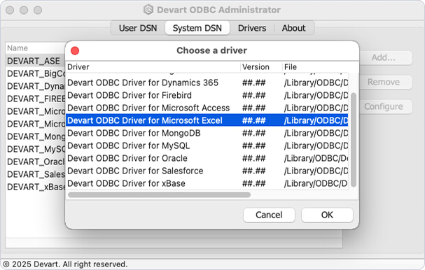 Create a DSN in the Devart ODBC Administrator