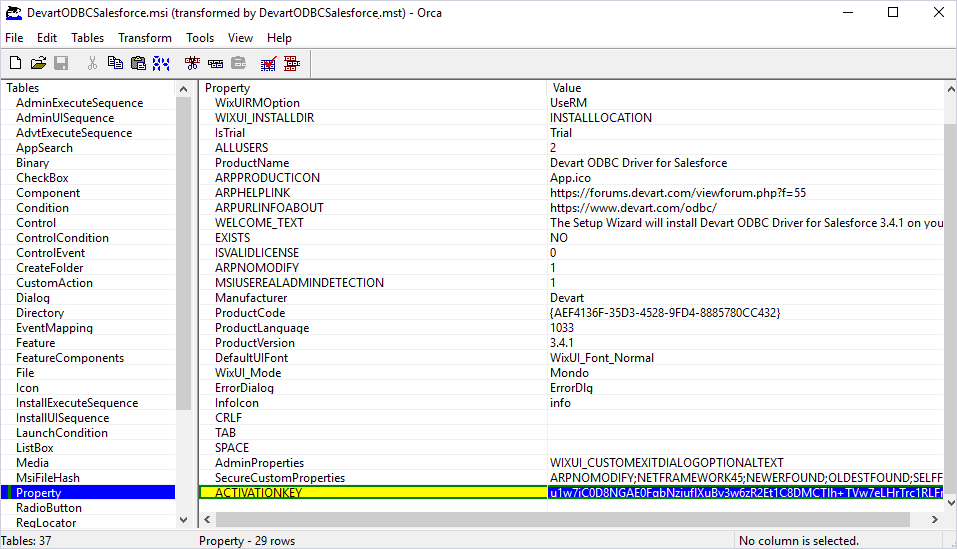 Creating the MST File Using Orca - ODBC Driver for Adobe Commerce