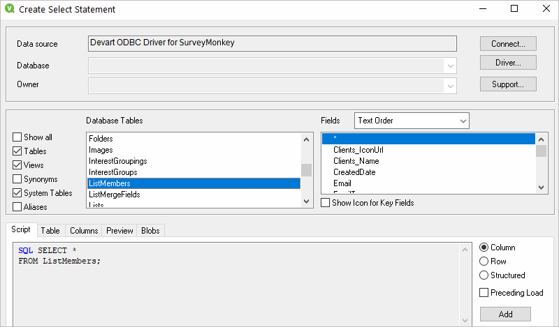 Connecting QlikView to SurveyMonkey via ODBC Driver