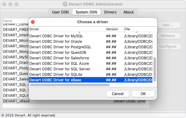 Create a DSN in the Devart ODBC Administrator