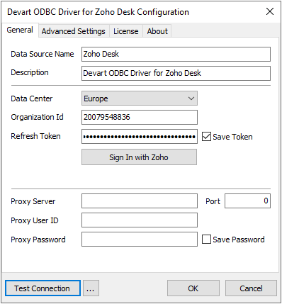 ODBC Driver Configuration for Zoho Desk